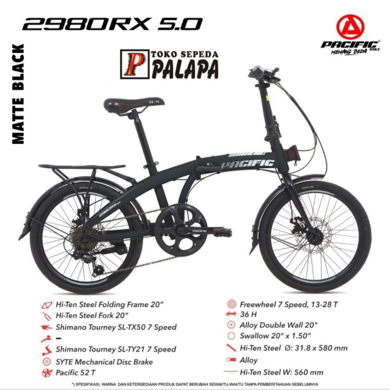 Jual Sepeda Lipat 20 PACIFIC 2980 RX 5.0 5 Seli Folding Bike | Shopee Indonesia