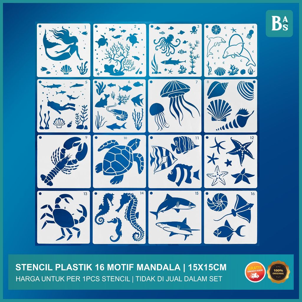 Jual Plastik Stensil Motif Sea Animals 15x15cm - Harga untuk 1pcs ...