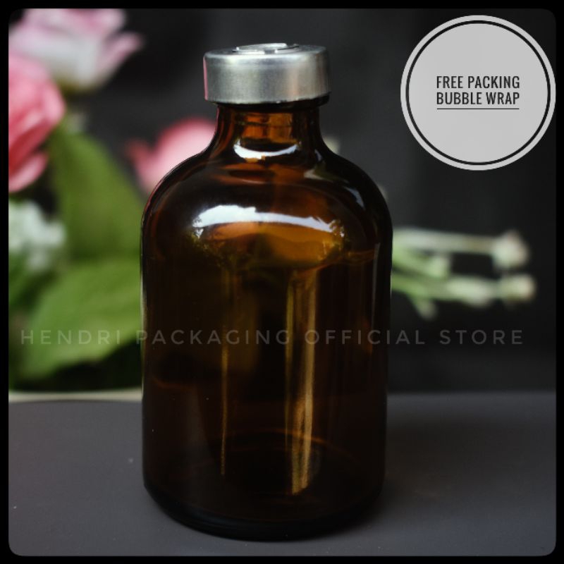 Jual Botol Kaca Vial Amber 50ml Tutup Karet Segel Aluminium | Shopee ...