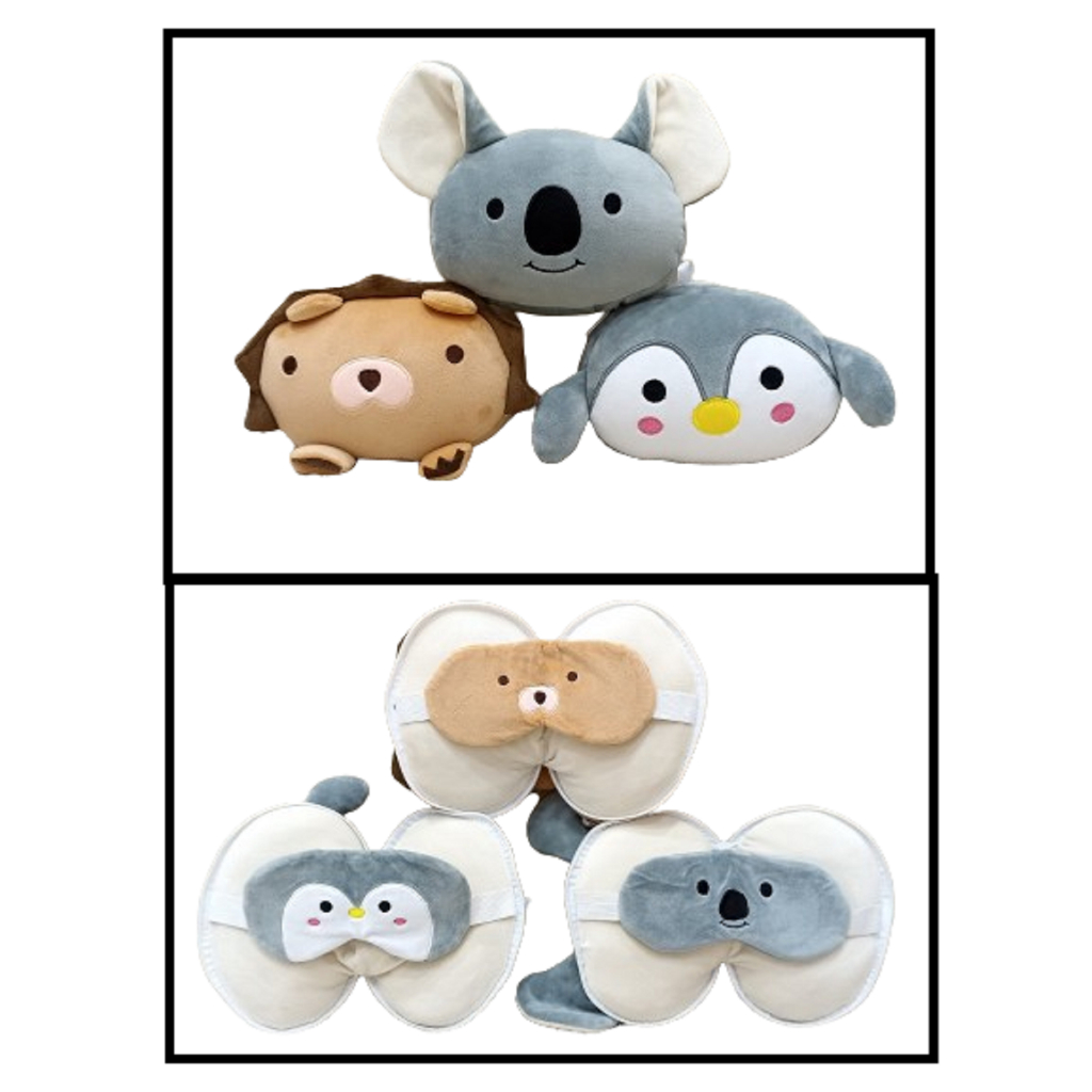 Jual Bantal Travel Dengan Penutup Mata Koala Pinguin Lion | Shopee ...
