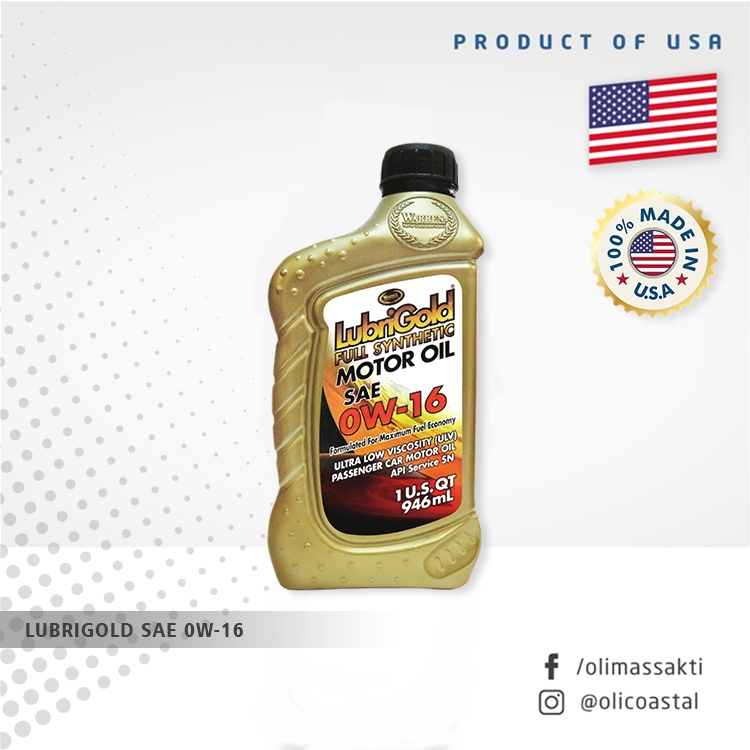 Jual LUBRIGOLD FULL SYNTHETIC SAE 0W-16 API SN PLUS ULV 946mL 1Liter ...