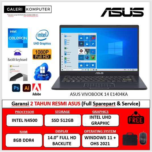 Jual LAPTOP ASUS VIVOBOOK GO 14 E140KA FHD429 INTEL N4500 8GB 512GB 14 ...