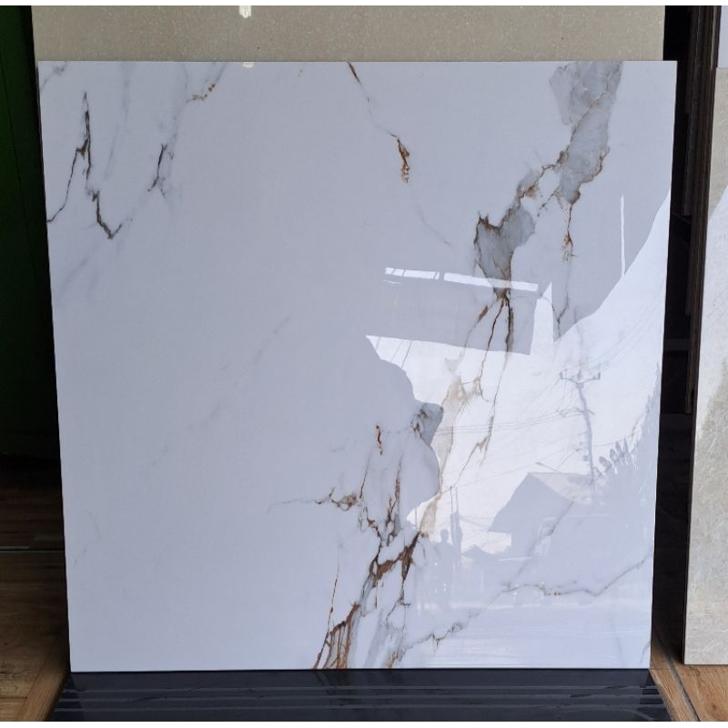 Jual Granit Putih Marmer Corak Emas Carara 60x60 MICHIGAN WHITE | Shopee Indonesia