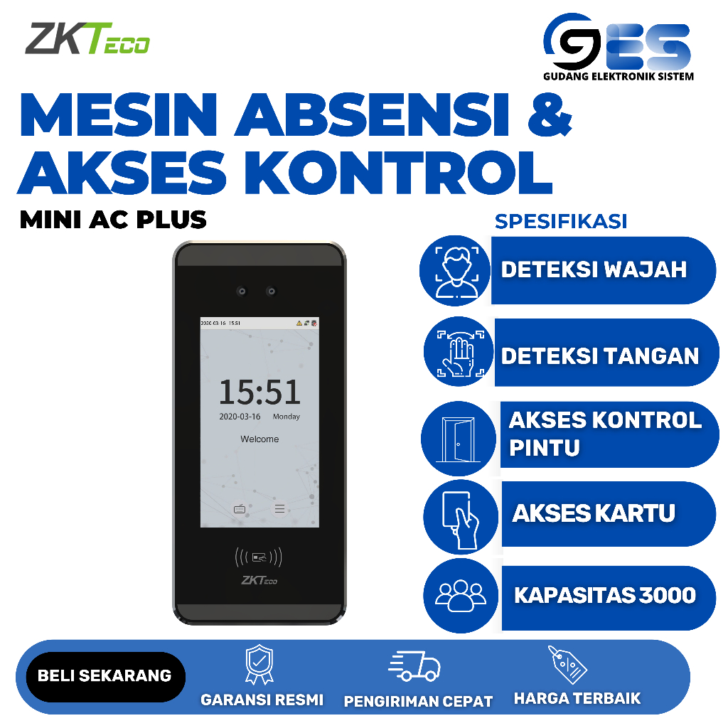 Jual Mesin Absensi Wajah dan Akses Kontrol Pintu ZKTeco Mini AC Plus Support Wifi Bergaransi ...