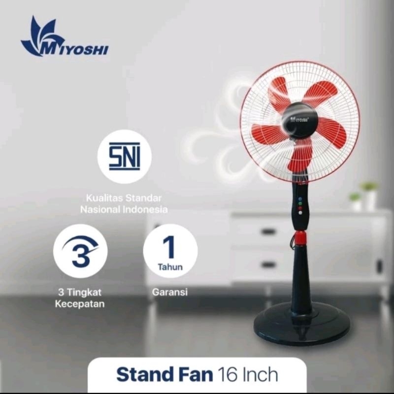 Jual MIYOSHI 1605 Stand Fan Kipas Angin Berdiri Kaki Bulat Ringan 16" 50W | Shopee Indonesia