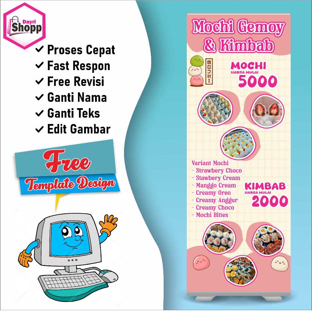 Jual Size 60x160 Cm,Spanduk Mochi Kimbab Gemoy Custom Design | Shopee ...