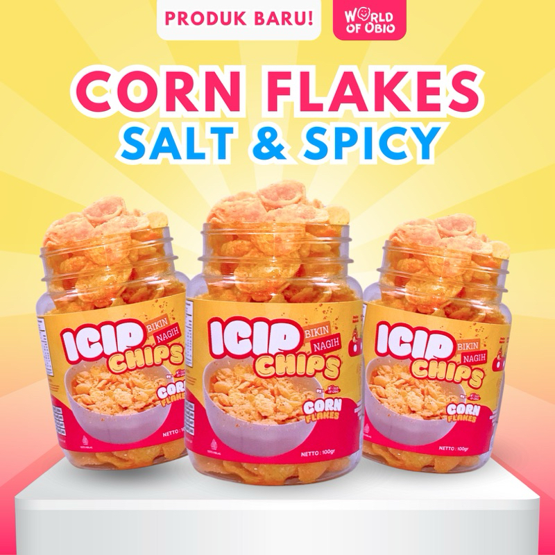 Jual ICIP CHIPS CORN FLAKES Salt & Spicy | Cemilan Asin Pedas Sereal ...