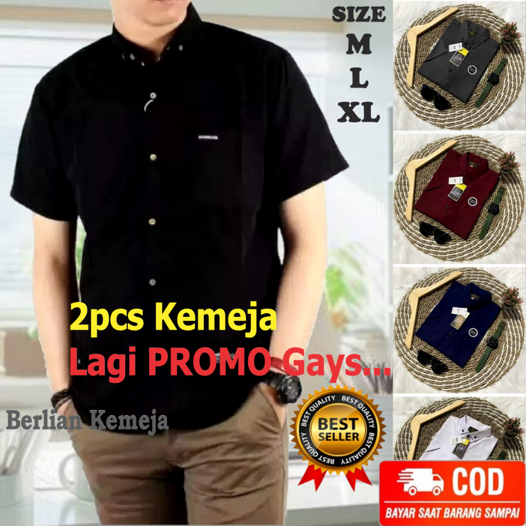Jual Kemeja Polos Pria Lengan Pendek Formal Casual Sopan Hem SlimFit Dewasa Baju Dinas Kerja ...