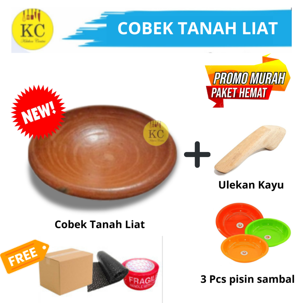 Jual 1Set Cobek Tanah Liat Coet Tanah Liat Set Ulekan Lumpang Tanah ...