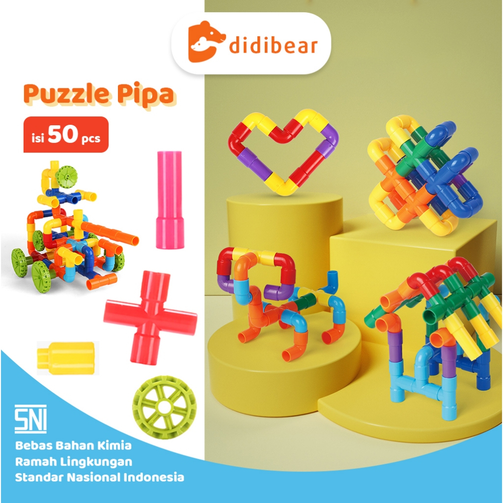 Jual Didibear SNI Mainan Edukatif Anak Balok Susun Pipa 50pcs / Mainan ...