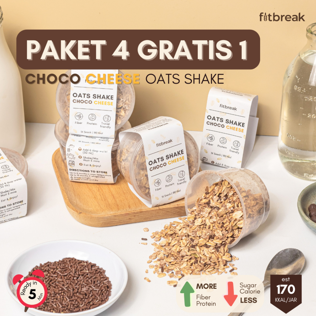 Jual Paket 4 Gratis 1 Oats Shake Choco Cheese Fitbreak Overnight Oats ...