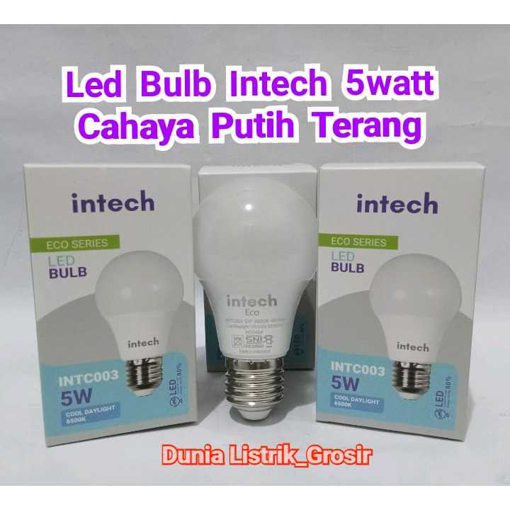Jual Lampu LED Bohlam Bulat Intech 5 Watt / Lampu Bohlam LED Cahaya Putih Super Terang SNI ...
