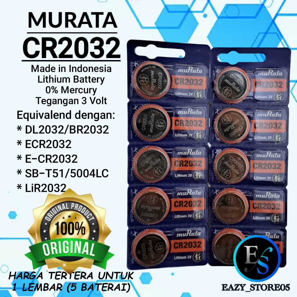 Jual Baterai Murata CR2032 Original Lithium Battery 3 Volt Batrai Remote Motot CR 2032 3V Sony ...