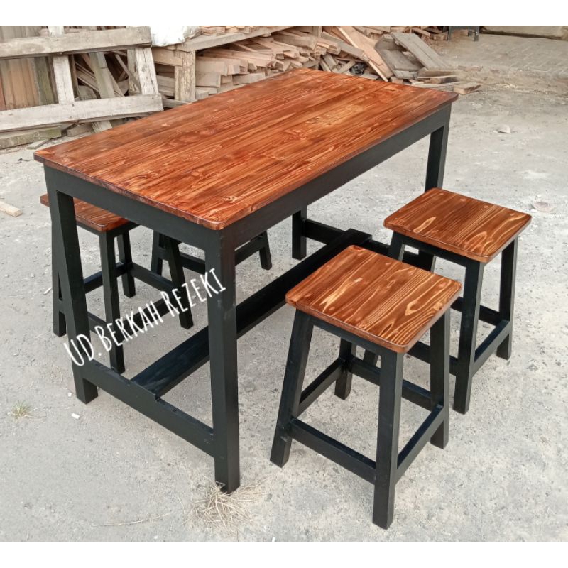 Jual set meja makan cafe atau resto, meja makan warung kayu jati belanda | Shopee Indonesia