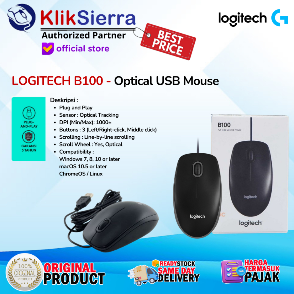 Jual LOGITECH Mouse B100 USB Optical WIred | Shopee Indonesia