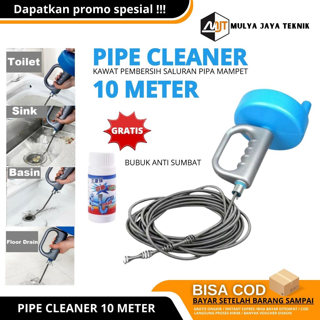 Jual Pipe Cleaner 10 Meter - Alat Pembersih Saluran Pipa Tersumbat WC Wastafel Mampet | Shopee ...