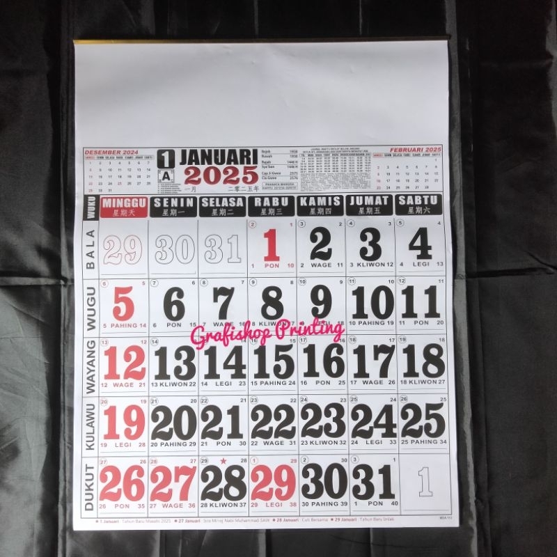 Jual Kalender 2025 Super Jumbo Angka Lengkap dengan Pasaran ukuran 50 x ...