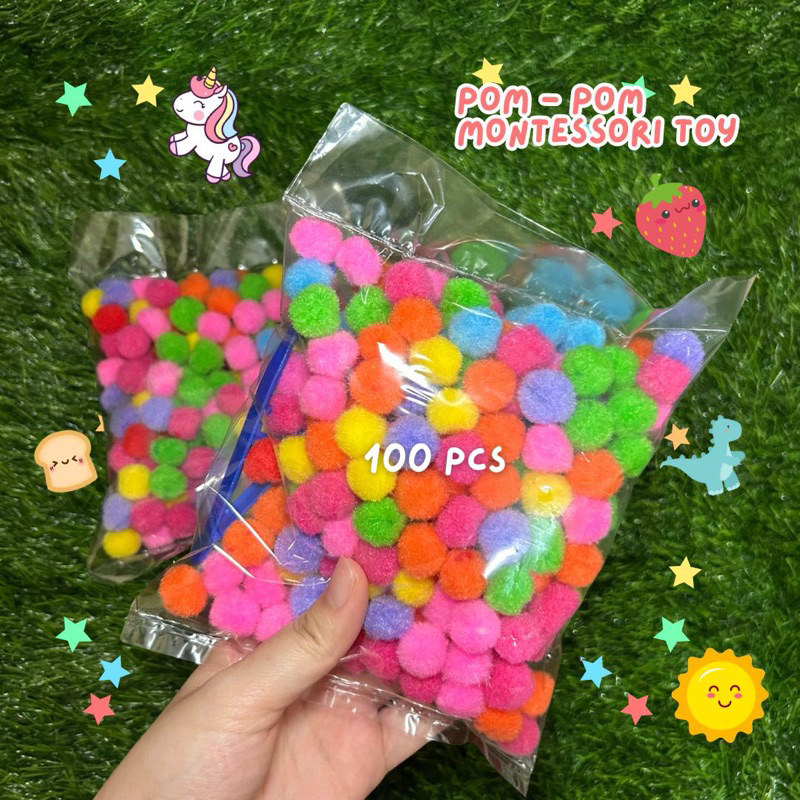 Jual pom - pom montessori toy 2 cm isi 100pcs + tweezers / mainan ...