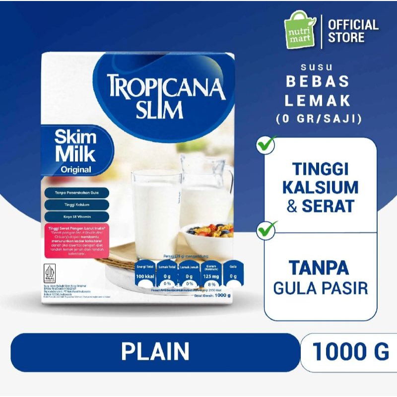 Jual Tropicana Slim Skim Milk Plain 1000 Gr - Bantu Turunkan Kolestrol ...
