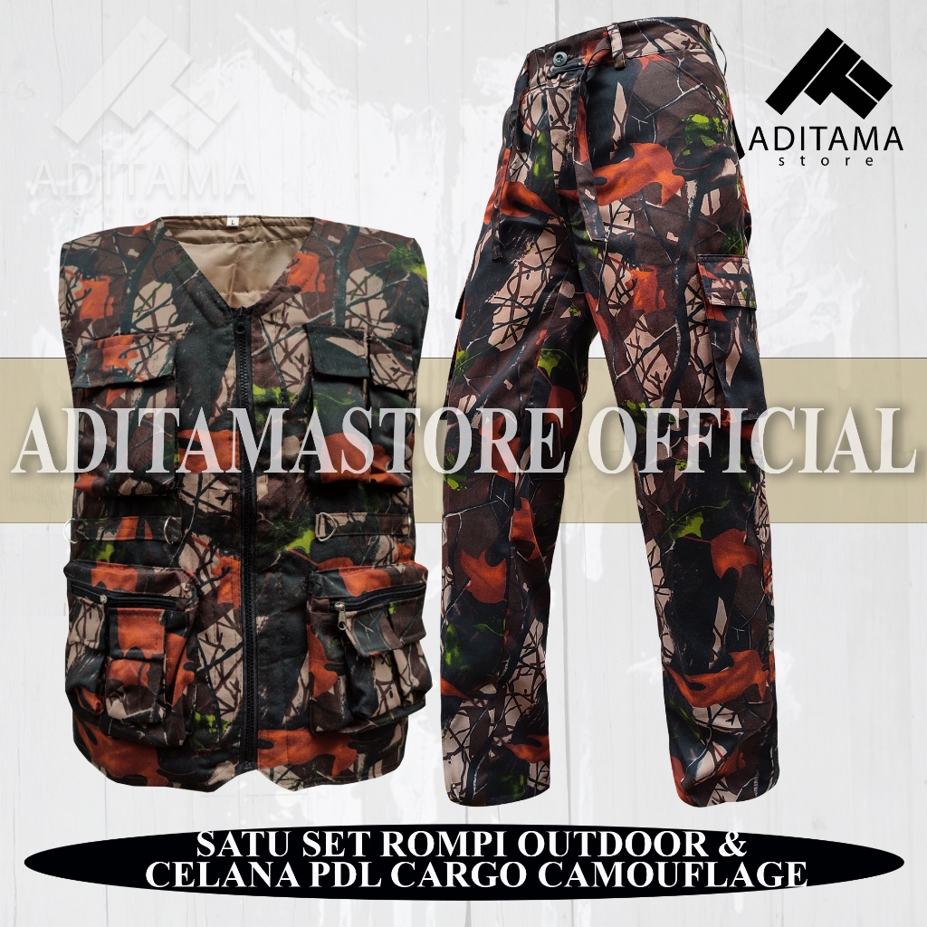 Jual Satu Set Rompi dan Celana Cargo Pants Panjang Loreng Tactical Outdoor Camo Perbakin Vest ...