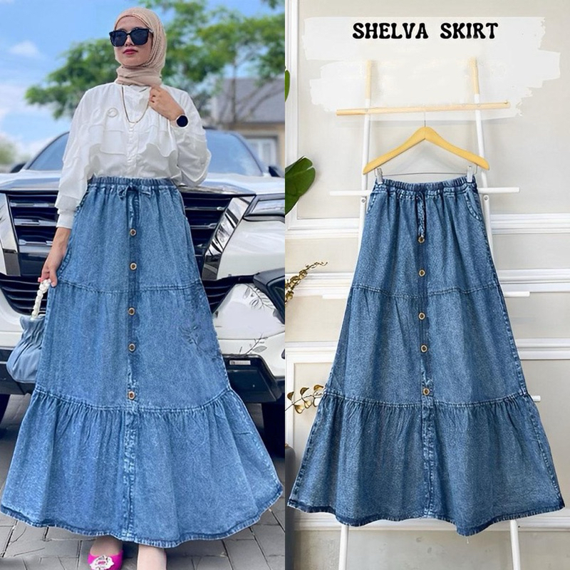 Jual Shelva Skirt/Rok Jeans Susun Kancing Rampel Wanita Jumbo Terbaru ...