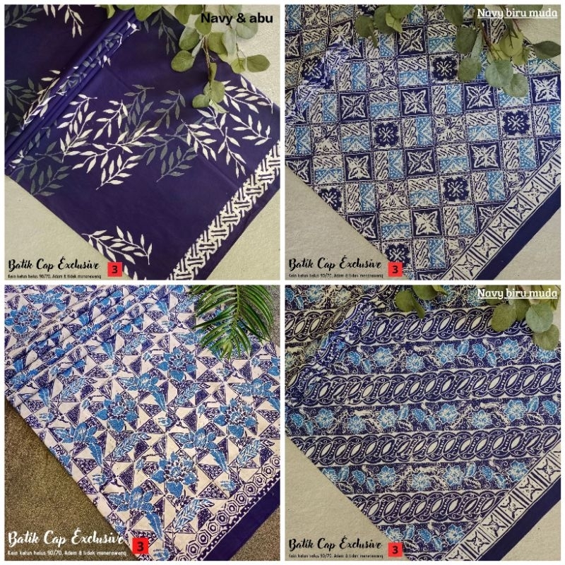 Jual Kain Batik Cap Garutan Biru Navy Kombinasi Motif Bahan Katun Untuk ...