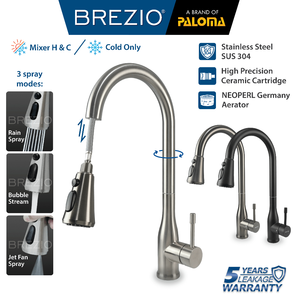 Jual BREZIO Keran Dapur Cuci Piring Fleksibel Tarik Kran Air Sink ...