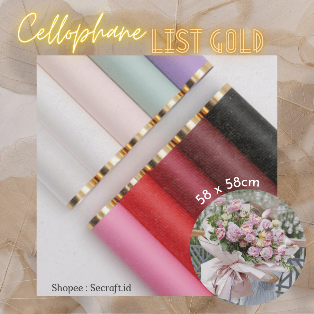 Jual [5 lembar] Cellophane List Gold / Kertas Buket Bunga / Flower ...