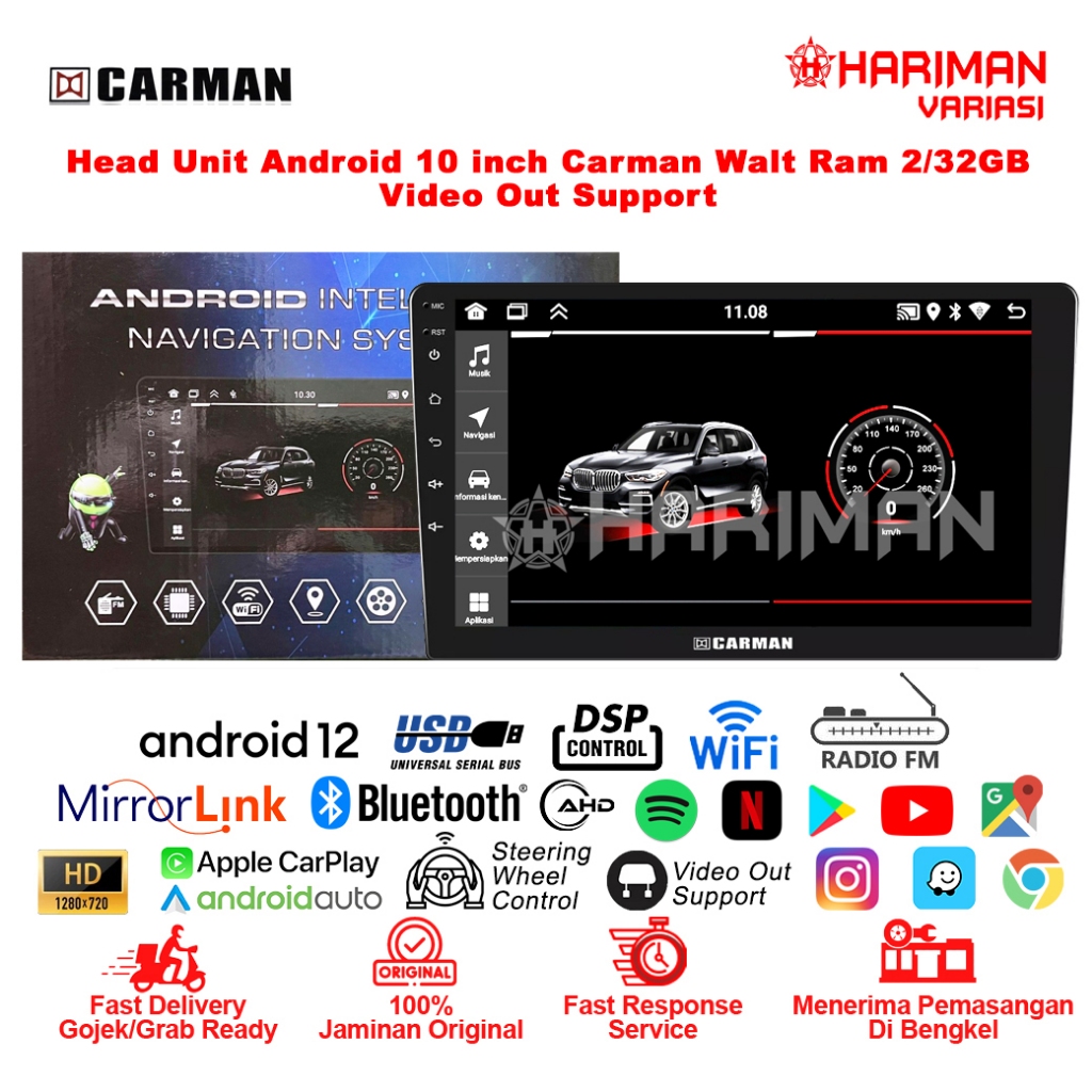 Jual Head Unit Android 10 inch Carman Walt, Ram 2/32GB Video Out ...
