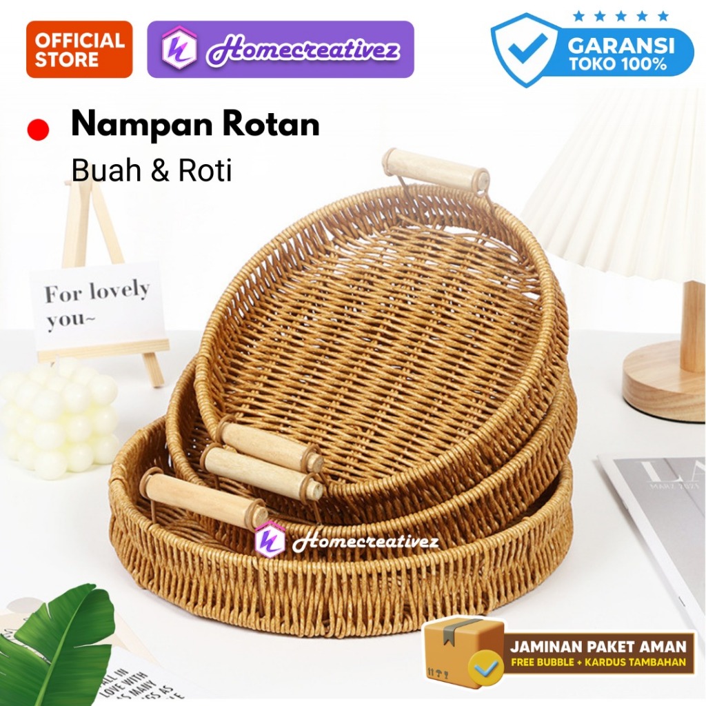 Jual Homecreativez-Tatakan Nampan Rotan Fruit Tray Basket With Handle ...