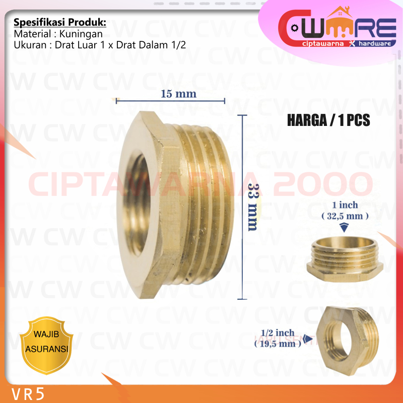 Jual Adapter Vlok Ring Overloop Vring Kuningan 1/2" F X 1" M Inch ...