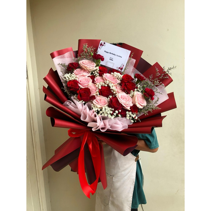 Jual INSTANT SAMEDAY Red Pink Roses Bouquet Buket Bunga Asli Domonic ...