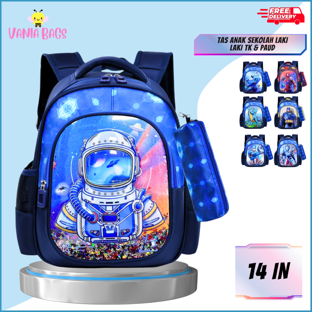 Jual tas anak laki laki tk & paud sekolah karakter timbul astronot 3d glosy waterproof ransel ...
