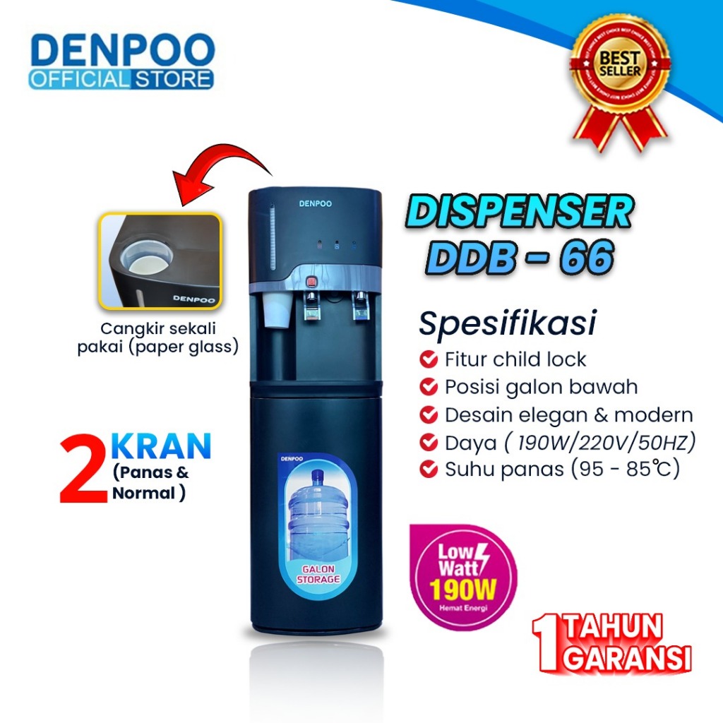 Jual [ NEW ] DENPOO Dispenser 2 Kran Galon Bawah Gelas Paper Cup - DDB ...