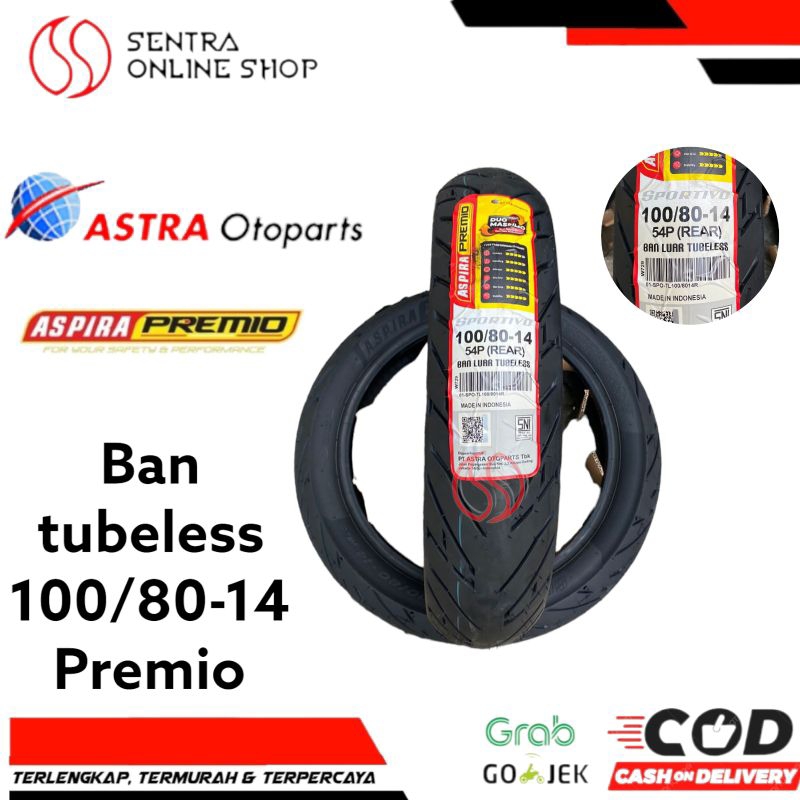 Jual Ban luar tubeless tubless matic 100/80 ring 14 sportivo aspira premio | Shopee Indonesia
