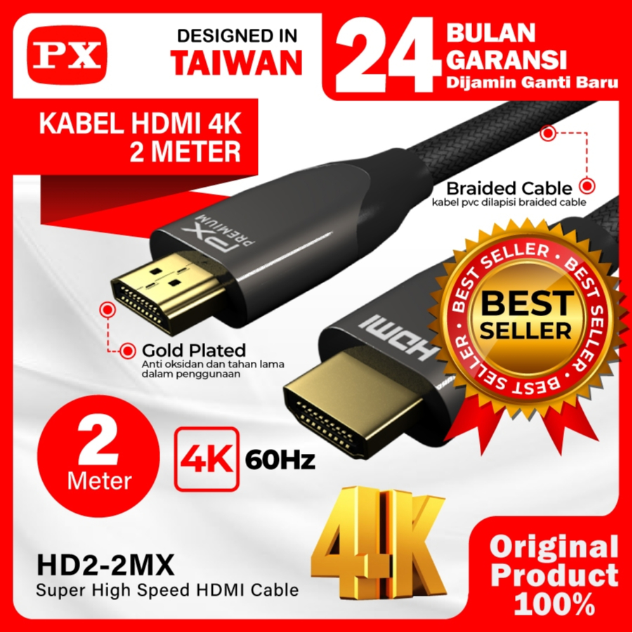 Jual Kabel HDMI Ultra HD 4K High Speed HDR Nylon Braided 2M PX HD2-2MX ...