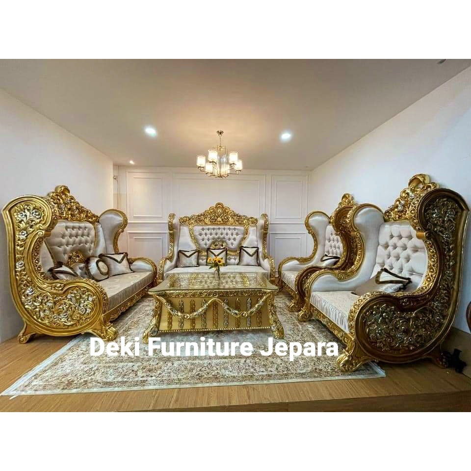 Jual Sofa Ruang Tamu Mewah Jati Elegan 1 Set Kursi Tamu Jati Modern ...
