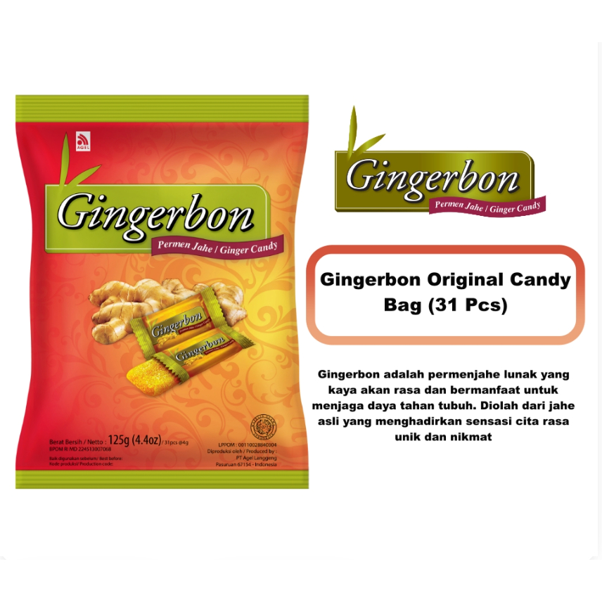 Jual Permen Jahe Gingerbon Ginger Candy Bag 31 Pcs - ORIGINAL / PEANUT ...