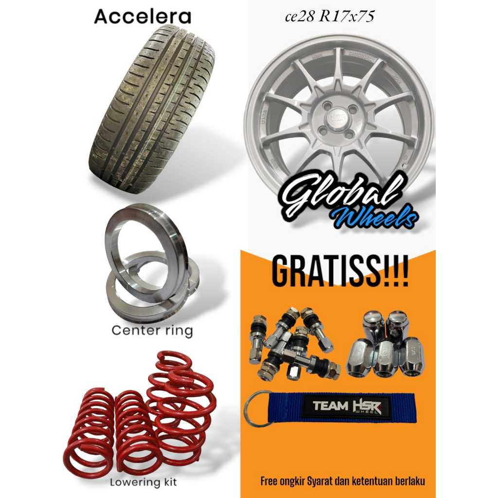 Jual HSR CE28 velg R17 lebar 75 lubang pcd 4x100 paket komplit velg ...