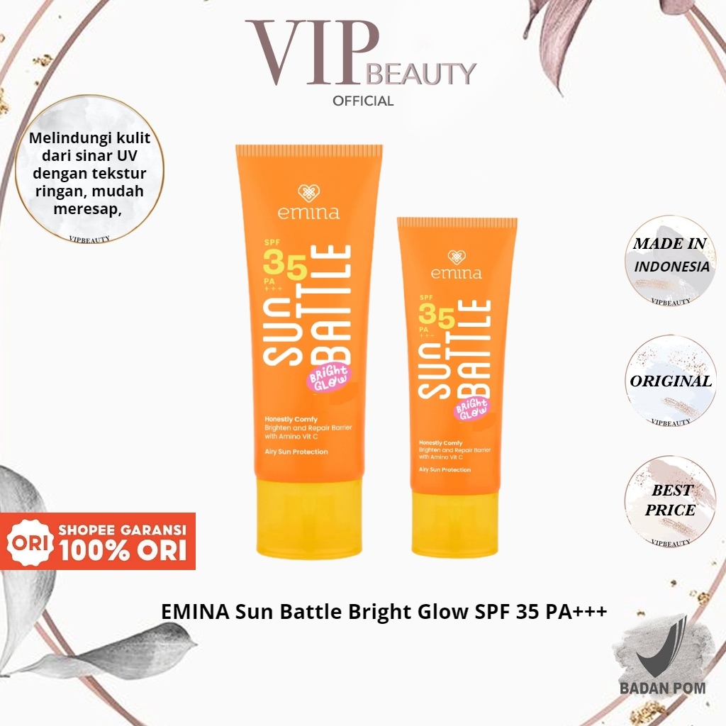 Jual EMINA Sun Battle Bright Glow SPF 35 PA+++ - Sunscreen Serum Amino ...