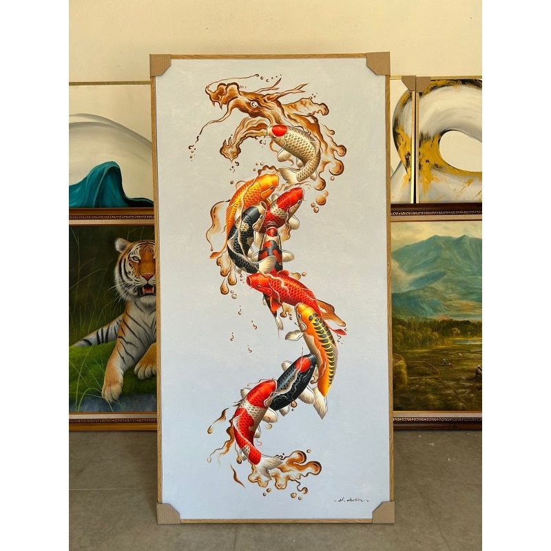 Jual LUKISAN IKAN KOI 9 NAGA (Sudah di bingkai, tinggal pajang ...