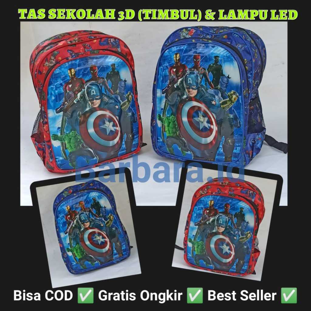 Jual TAS SEKOLAH ANAK---- LED---- CAPTAIN AMERIKA //TAS SEKOLAH ANAK PAUD TK SD | Shopee Indonesia
