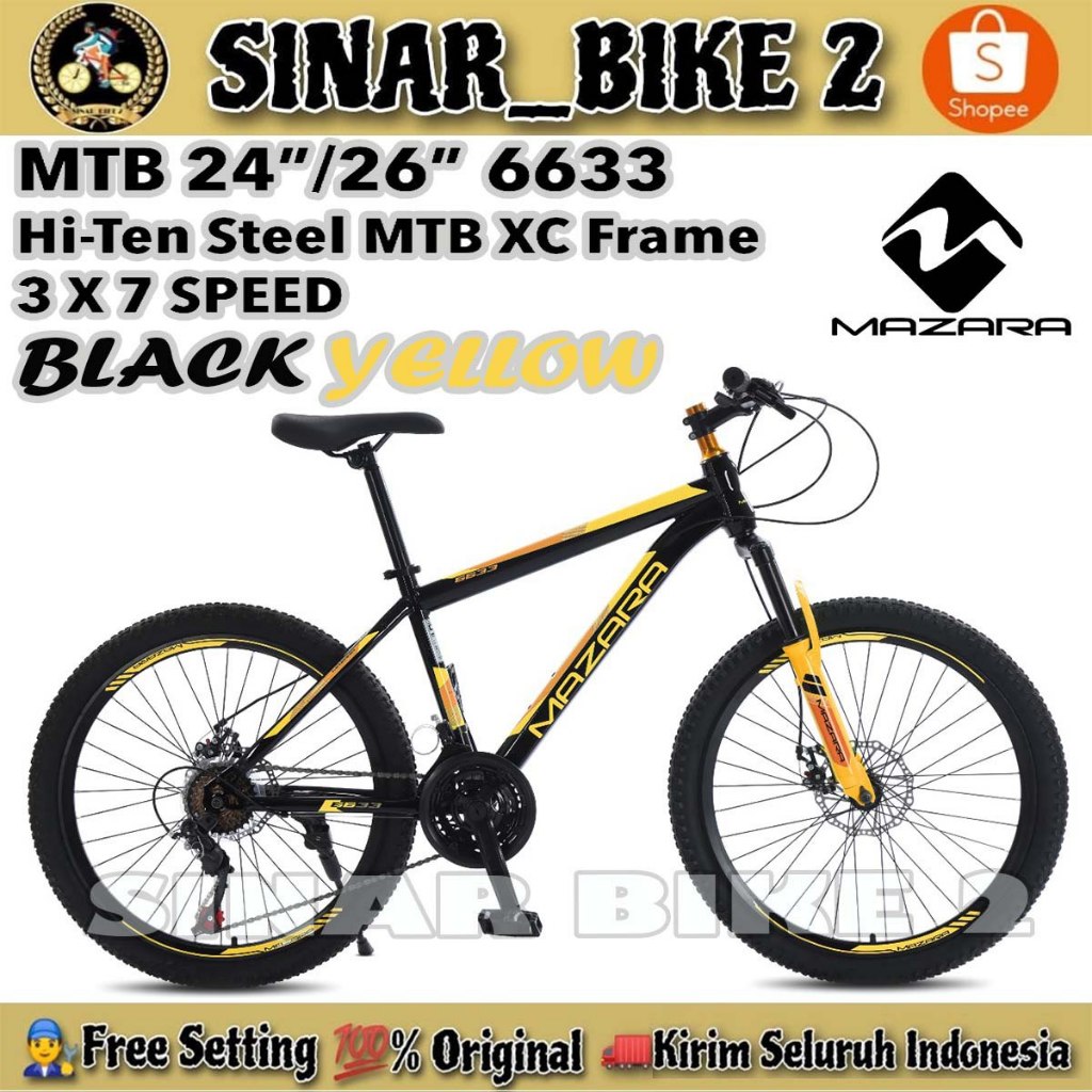 Jual Sepeda Gunung MTB MAZARA 6633 Ukuran 24 26 Inch Rem Cakram 21 Speed Dewasa Remaja | Shopee ...