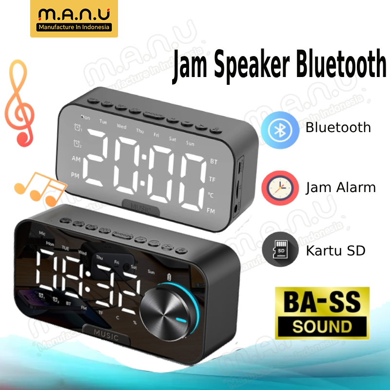 Jual MANU Speaker Jam Bluetooth Portabel Dan FM Radio Wireless Bass ...