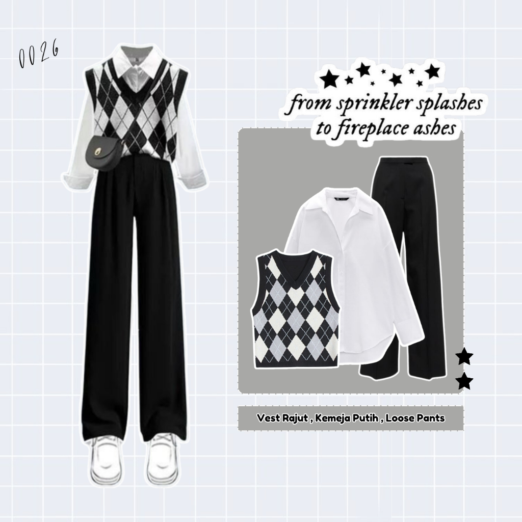 Jual SND - Set 0026 ( Vest Rajut + Kemeja Putih + Celana Kulot ) Outfit ...
