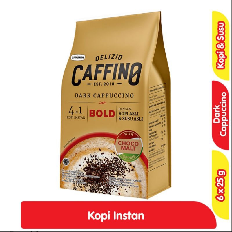 Jual CAFFINO Kopi Instan 4 in 1 Dark Cappuccino 6 x 25 g | Shopee Indonesia