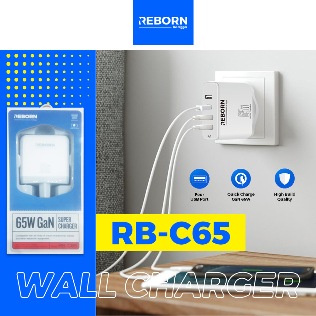 Jual Charger GAN Power Delivery 65W Reborn RB-C65 With 4 Port Adaptor Quick Charge Port USB ...