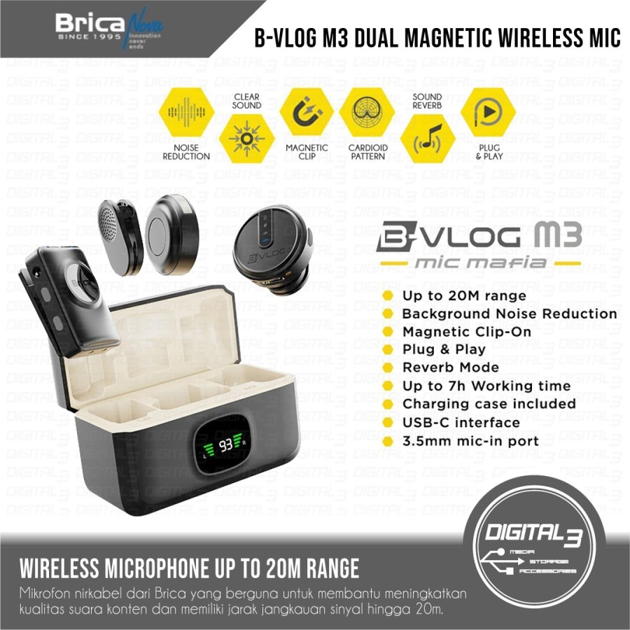 Jual Brica B-VLOG M3 Mafia Microphone Dual Magnetic Wireless Clip-On Mic Vlogging | Shopee Indonesia