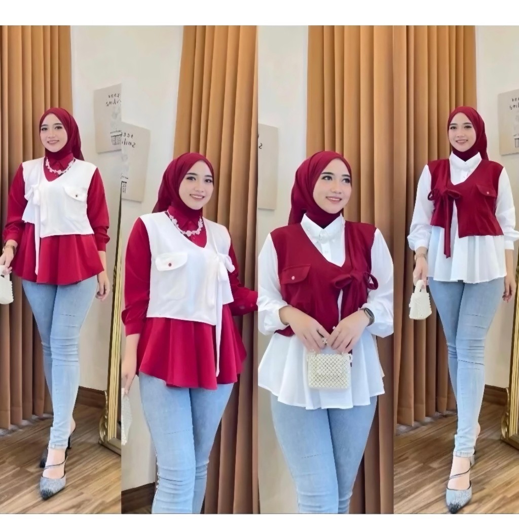 Jual MUMU - TANIA BLOUSE / BAJU MERAH PUTIH AGUSTUSAN / BLOUSE MERAH ...