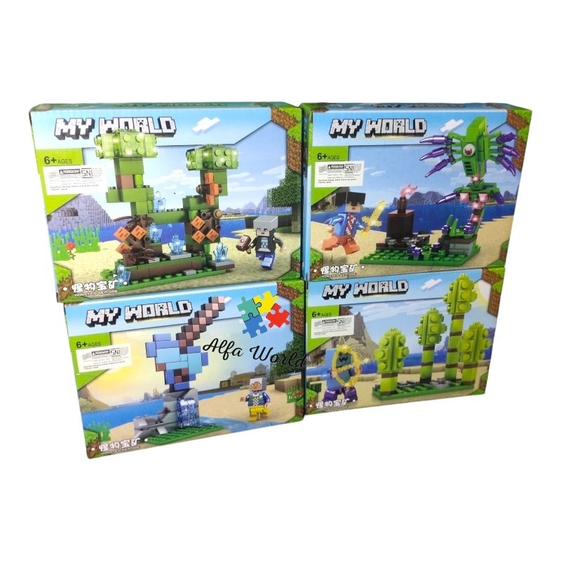 Jual Mainan Anak My World 4 in 1 Building Block Brick DIY Bongkar Pasang Monster Game Ore Toys ...